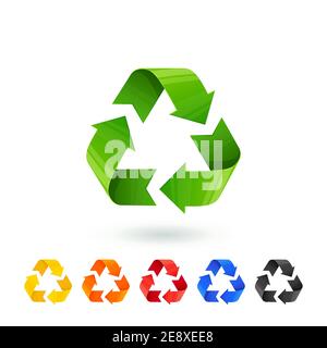 Waste sorting, segregation. Different colored recycle signs. Waste ...