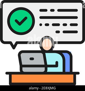 Computer with approved checkmark color line icon. Successful ...