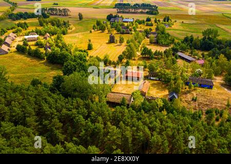 Maurzyce wooden architecture heritage park, antique building in open ...