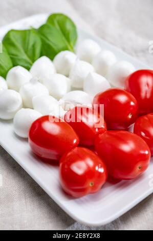 Italian food served as flag of Italy Tricolore with fresh fresh green ...