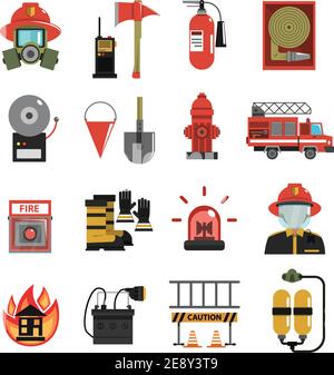 Firefighter icon set. Elements of the fire departament equipment icons ...