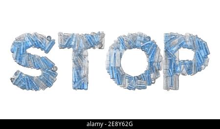 Stop word spelt out in empty plastic bottle font Stock Photo - Alamy