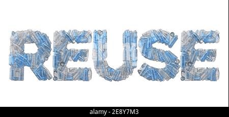 Reuse word spelt out in empty plastic bottle font Stock Photo - Alamy