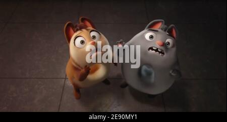 EXTINCT, left: Op (voice: Rachel Bloom), center: Ed (voice: Adam Devine ...