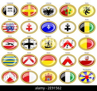 Set of vector icons. Cities in Flanders (Antwerp and East Flanders ...