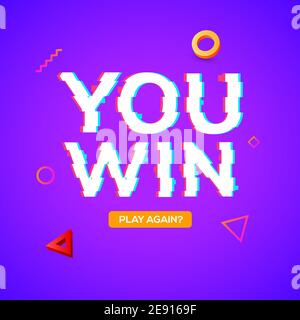 Retro game glitch win score background. Video game you win glitch ...