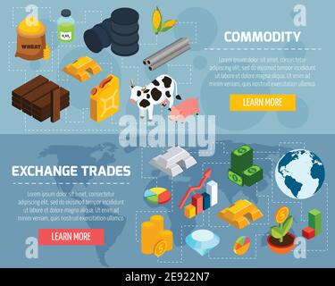 Commodity horizontal banners set with commodity feedstock symbols ...