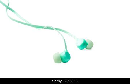 Digital light-blue earbuds isolated on white background Stock Photo - Alamy