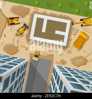 Top view of vehicles for construction vector illustrations set Stock ...