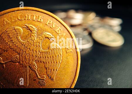 Russian rouble coin on dark background close up Stock Photo - Alamy