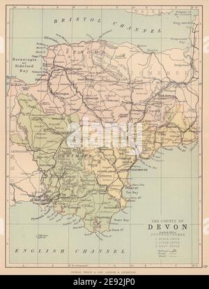 DEVONSHIRE. Antique county map. Railways canals. Constituencies. PHILIP ...
