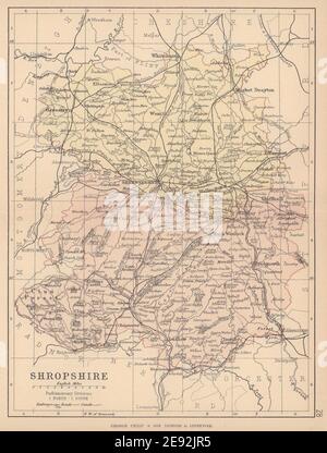 SHROPSHIRE. Antique county map. Railways canals. Constituencies. PHILIP ...