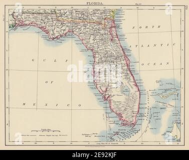 FLORIDA: State map. Shows Miami (incorporated 1896, 2 yrs before map ...