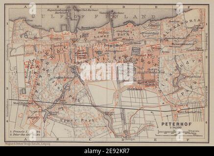 Peterhof Palace, Petergof, St Petersburg. Russia. BAEDEKER 1912 old map ...