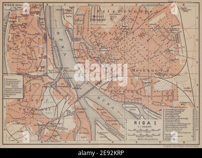 Riga town/city plan pilsetas karte. Latvia. BAEDEKER 1912 old antique ...