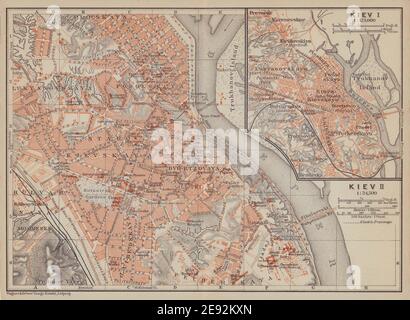Kiev town/city plan. Ukraine. Kiew. BAEDEKER 1912 old antique map chart ...