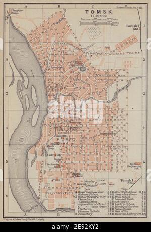 Tomsk town/city plan. Russia. BAEDEKER 1912 old antique vintage map ...