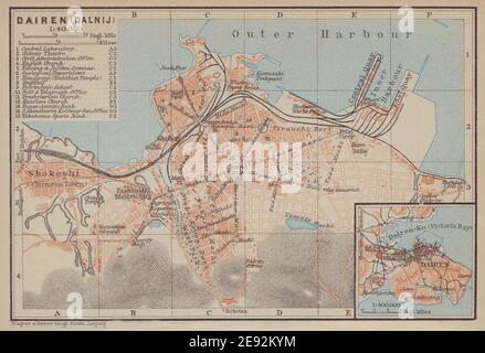 Dalian (Dairen/Dalniy) town/city plan. China. BAEDEKER 1912 old antique ...