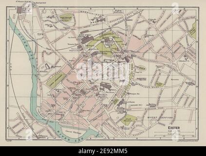 EXETER. Vintage town city map plan. Devon 1950 old vintage chart Stock ...