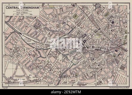 CENTRAL BIRMINGHAM. Vintage town city map plan. Warwickshire 1950 old ...