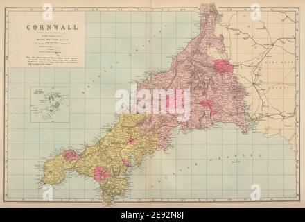 CORNWALL antique county map by GW BACON 1891 old plan chart Stock Photo ...