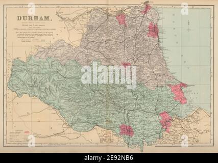 DURHAM antique county map by GW BACON 1891 old vintage plan chart Stock ...