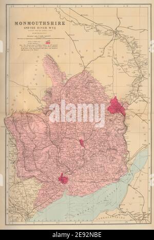 MONMOUTHSHIRE & RIVER WYE antique county map by GW BACON 1891 old Stock ...