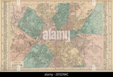 LEEDS. Vintage town city map plan. Yorkshire 1950 old vintage chart ...