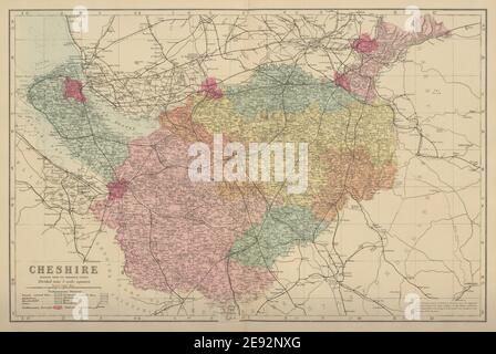 CHESHIRE antique county map by GW BACON 1898 old plan chart Stock Photo ...
