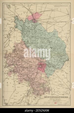 HUNTINGDONSHIRE antique county map by GW BACON 1891 old plan chart ...