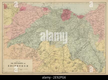 EDINBURGH & environs West Lothian Midlothian antique map by GW BACON ...