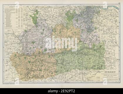 SURREY County map Parliamentary constituencies railways divisions BACON ...
