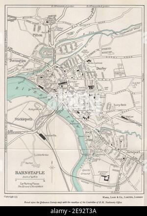 BARNSTAPLE vintage tourist town city resort plan. Devon. WARD LOCK 1926 ...