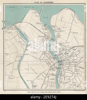 INVERNESS vintage town/city plan. Scotland. WARD LOCK 1950 old vintage ...
