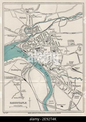 BARNSTAPLE vintage tourist town city resort plan. Devon. WARD LOCK 1932 ...