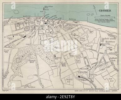 CROMER vintage town/city plan. Norfolk. WARD LOCK 1950 old vintage map ...