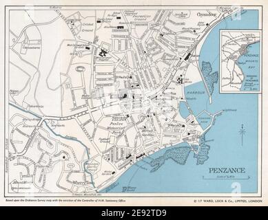 PENZANCE vintage town/city plan. Cornwall. WARD LOCK, 1912 antique map ...
