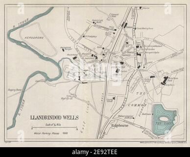 LLANDRINDOD WELLS vintage tourist town city plan. Wales. WARD LOCK 1939 ...
