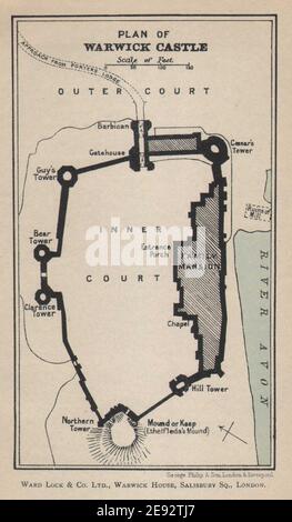 WARWICK vintage tourist town city plan. Warwickshire. WARD LOCK 1940 ...