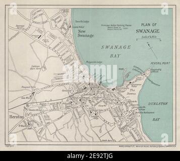 SWANAGE vintage town/city plan. Dorset. WARD LOCK 1928 old vintage map ...