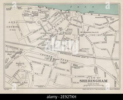 SHERINGHAM vintage town/city plan. Norfolk. WARD LOCK 1950 old vintage ...