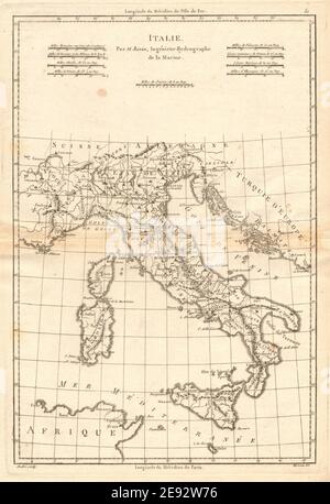 Italie. Antique map of Italy. BONNE 1789 old vintage plan chart Stock ...