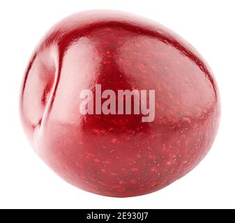 Single ripe cherry without stem isolated on white background with ...
