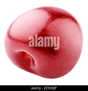 Single ripe cherry without stem isolated on white background with ...