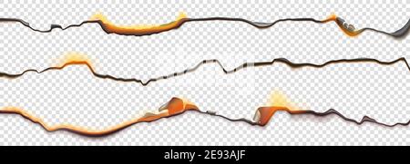 Burn paper borders, burnt page with smoldering fire on charred uneven ...