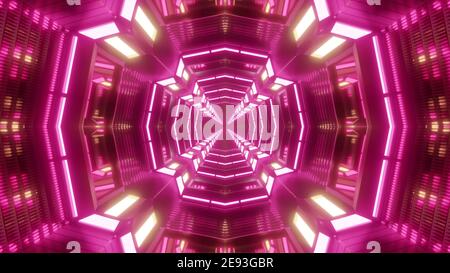 3D rendering of a futuristic kaleidoscopic x shaped sci-fi tunnel ...
