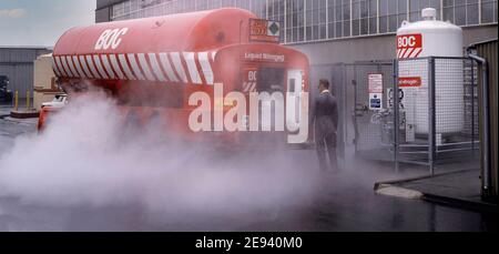 British Oxygen Company BOC trailer loaded with gas cylinders driving ...