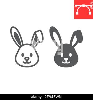 Rabbit line and glyph icon, Easter and animal, bunny face vector icon ...