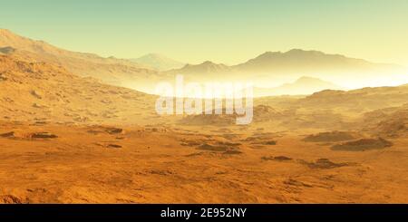 Cold desert on Mars. Martian Landscape, 3d rendering Stock Photo - Alamy