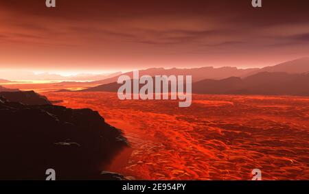Surface of Venus. Hot lava flows on Venus. 3d illustration Stock Photo ...